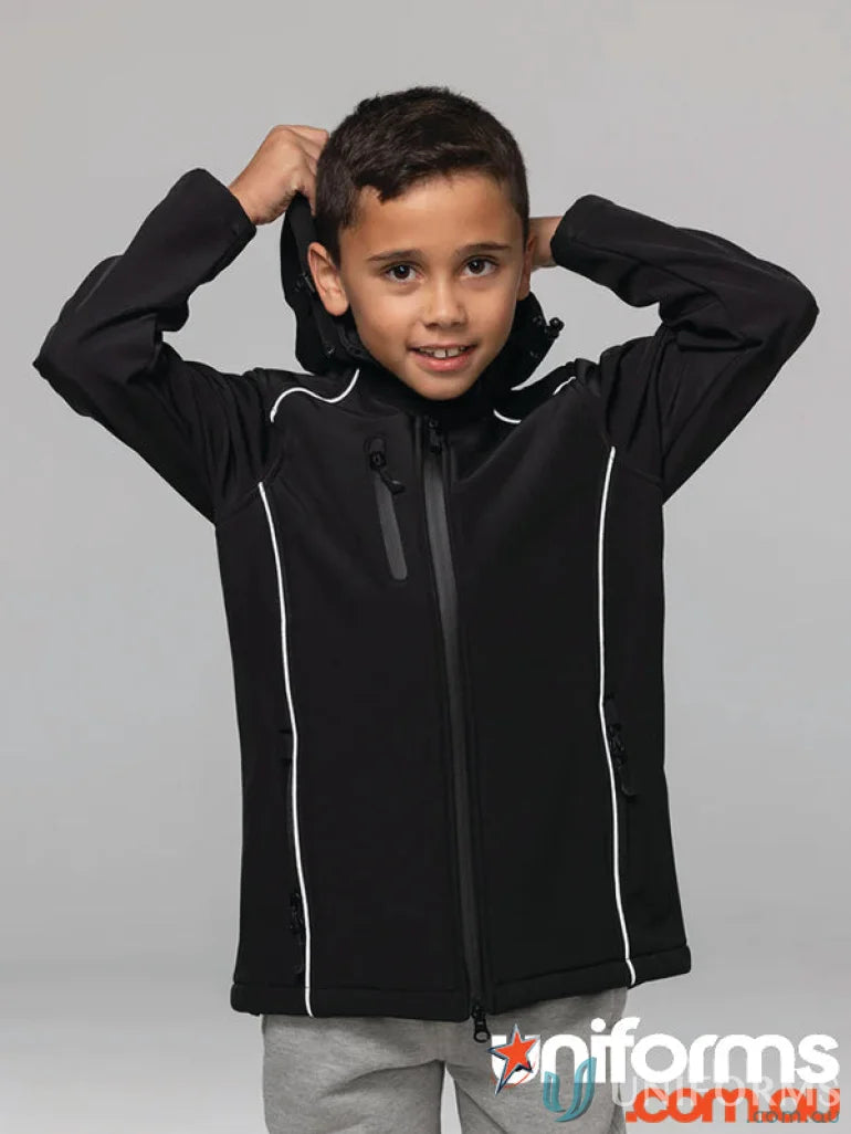 Aspen Kids Softshell Jacket Black Hooded Softshell – UNIFORMS.COM.AU