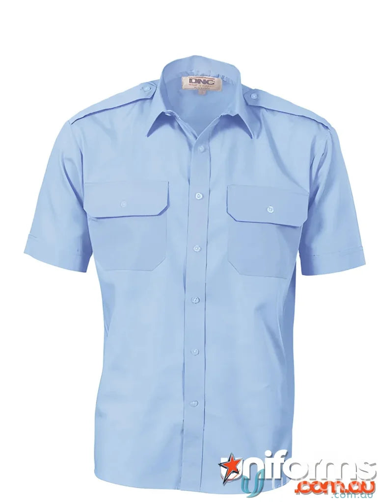 DNC Epaulette SS Shirt light blue uniforms workwear – UNIFORMS.COM.AU