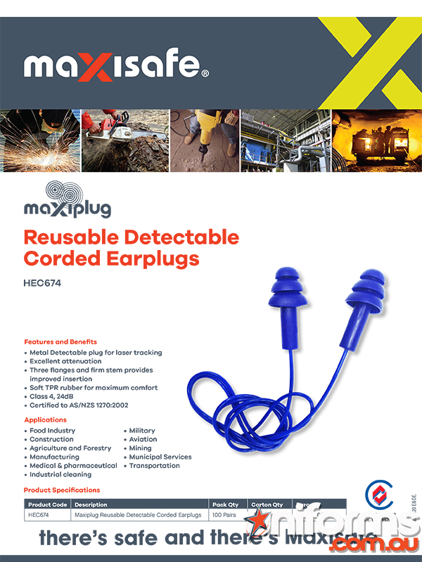 100pk.MaxiPlug Reusable & Detectable Corded Earplug - Class 4 | Block ... 100pk.MaxiPlug Reusable & Detectable Corded Earplug - Class 4 | Block ...